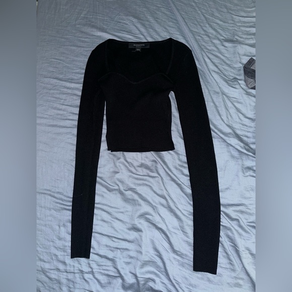 All Saints | Tops | All Saints Black Long Sleeve Crop Top | Poshmark